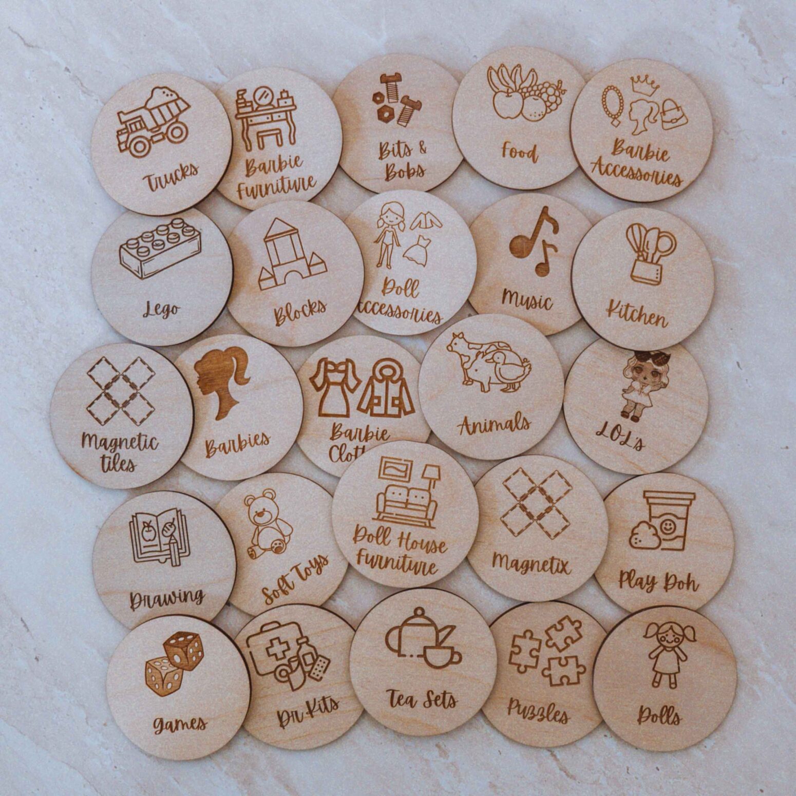 Personalised Wooden Toy Storage Tags - Oh Coco